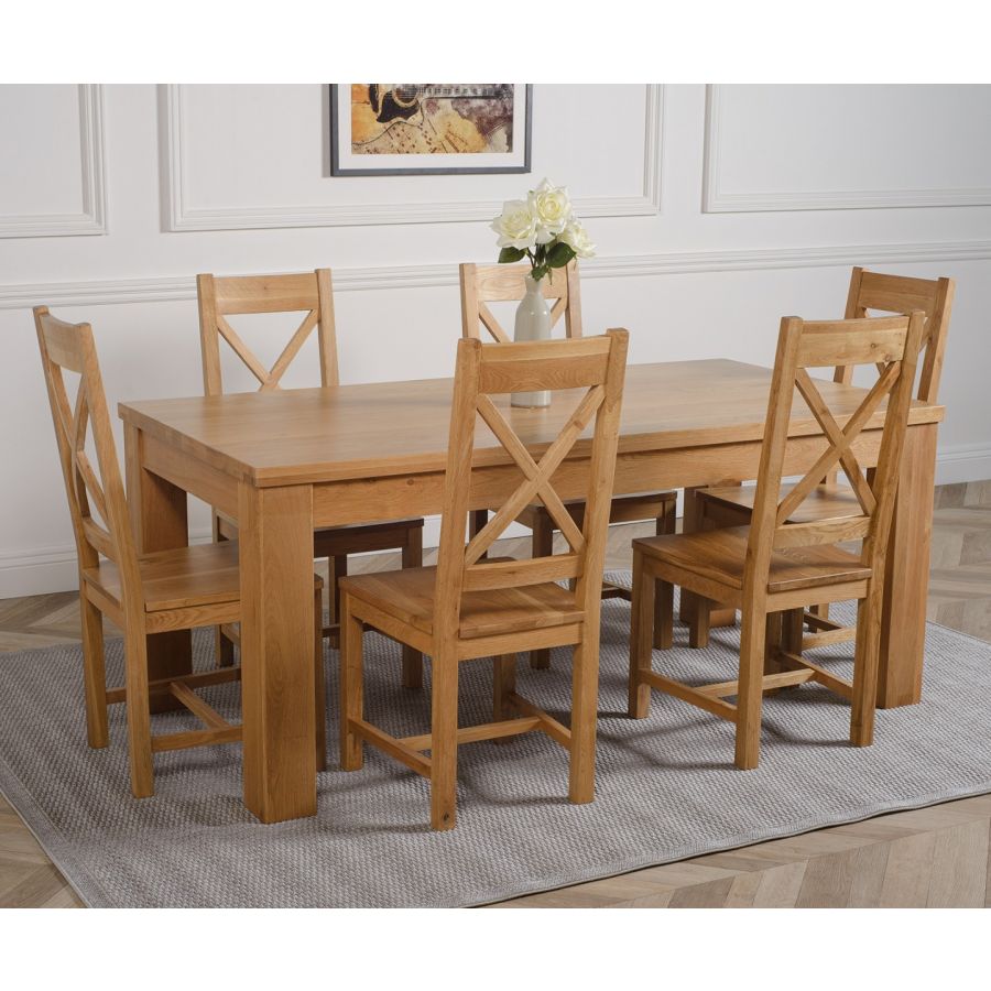Dakota Large Oak Dining Table with 6 Berkeley Oak Chairs | Oak ...
