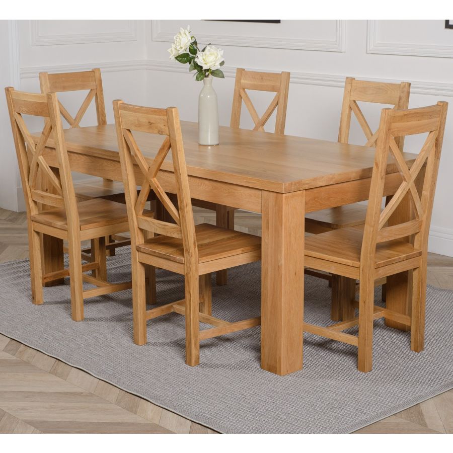 Dakota Large Oak Dining Table with 6 Berkeley Oak Chairs | Oak ...