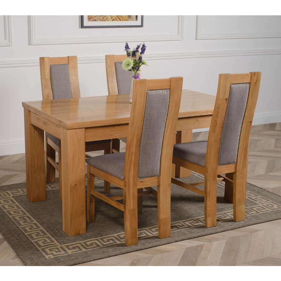 Dakota Medium Oak Dining Table with 4 Stanford Oak Chairs | Oak ...