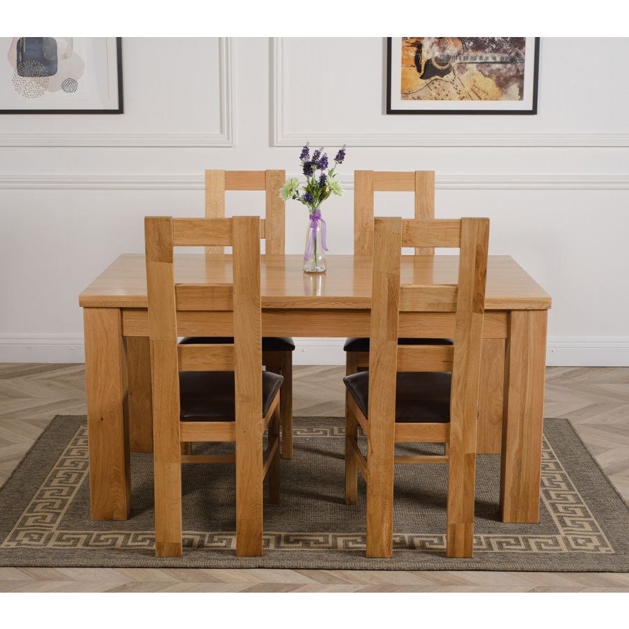 Dakota Medium Oak Dining Table with 4 Yale Oak Chairs | Oak Furniture King