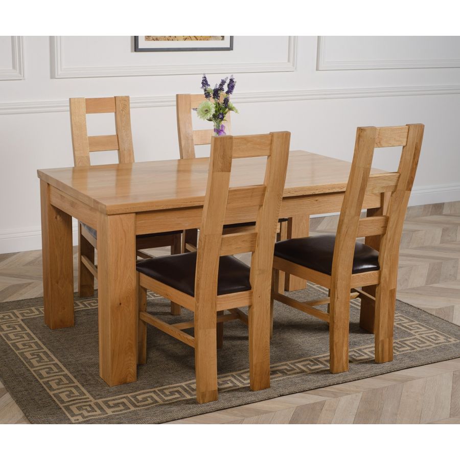 Dakota Medium Oak Dining Table with 4 Yale Oak Chairs | Oak Furniture King