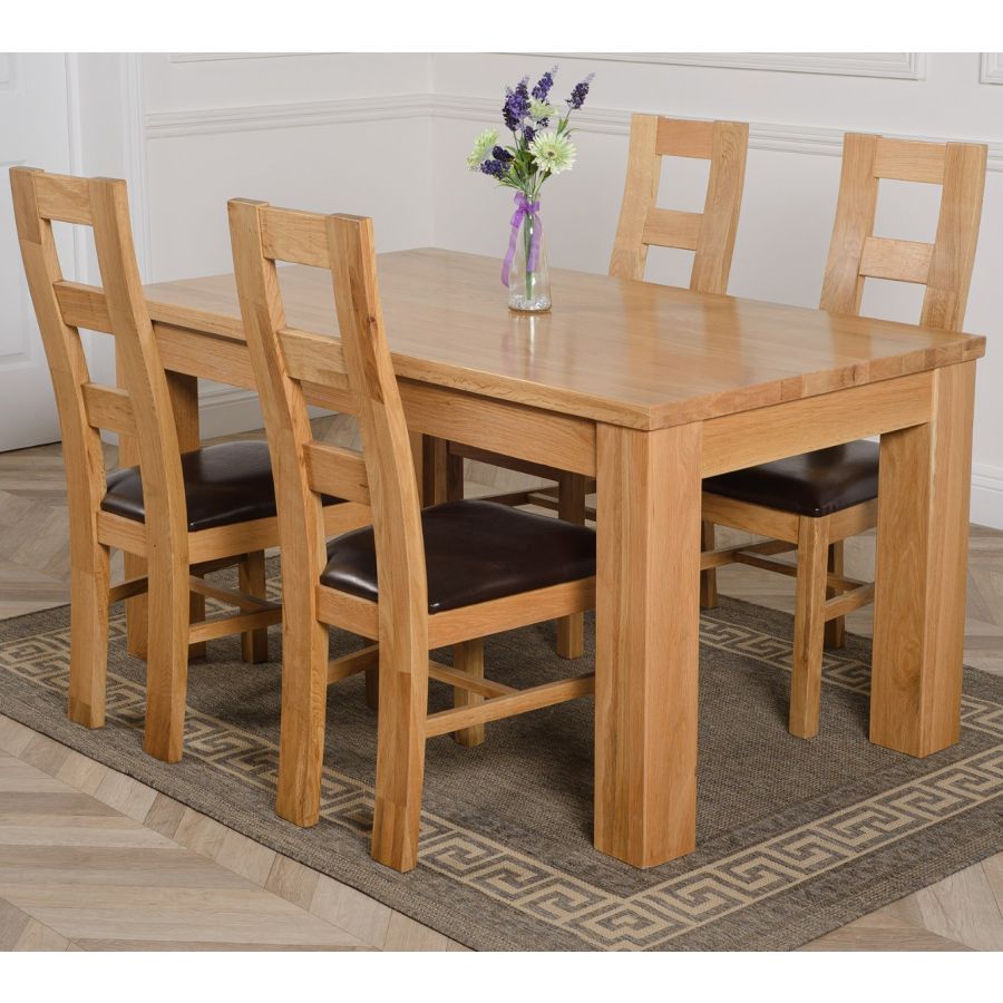 Dakota Medium Oak Dining Table with 4 Yale Oak Chairs | Oak Furniture King