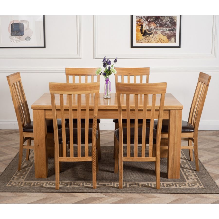 Dakota Medium Oak Dining Table with 6 Harvard Oak Chairs | Oak ...