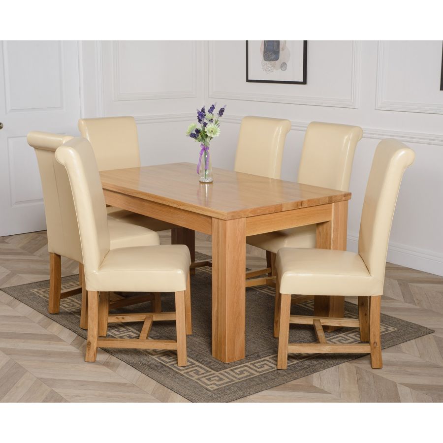 Dakota Medium Oak Dining Table with 6 Washington Ivory Leather Chairs ...