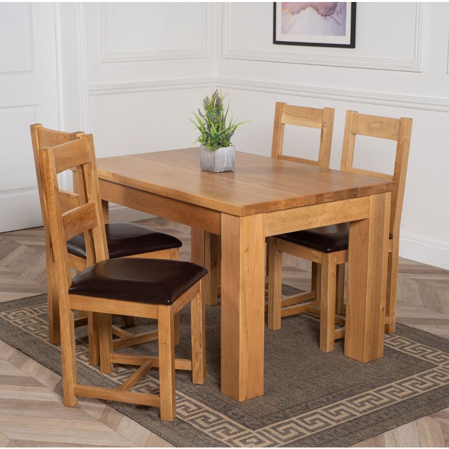 Dakota Small Oak Dining Table with 4 Lincoln Oak Chairs | Oak Furniture ...
