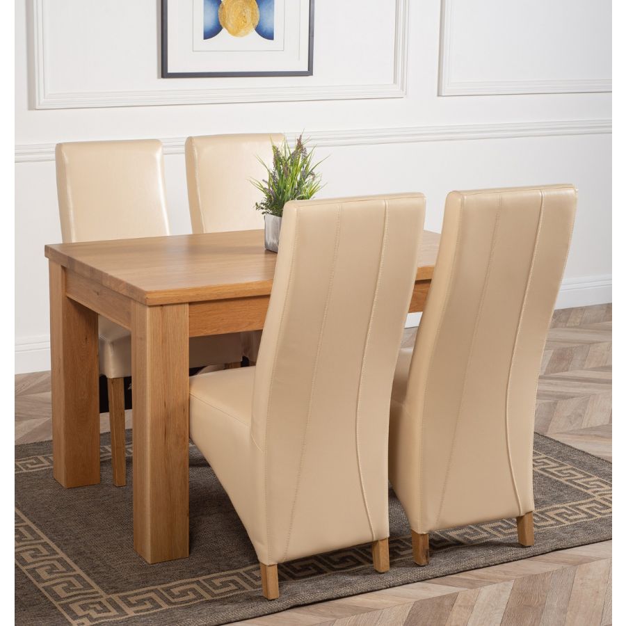 Dakota Small Oak Dining Table with 4 Lola Ivory Leather Chairs | Oak ...