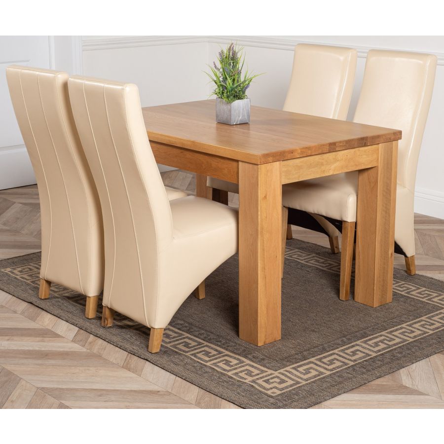 Dakota Small Oak Dining Table with 4 Lola Ivory Leather Chairs | Oak ...
