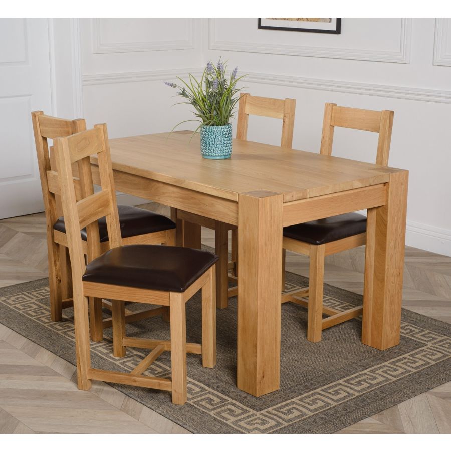 Kuba Medium Oak Dining Table with 4 Lincoln Oak Chairs | Oak Furniture King