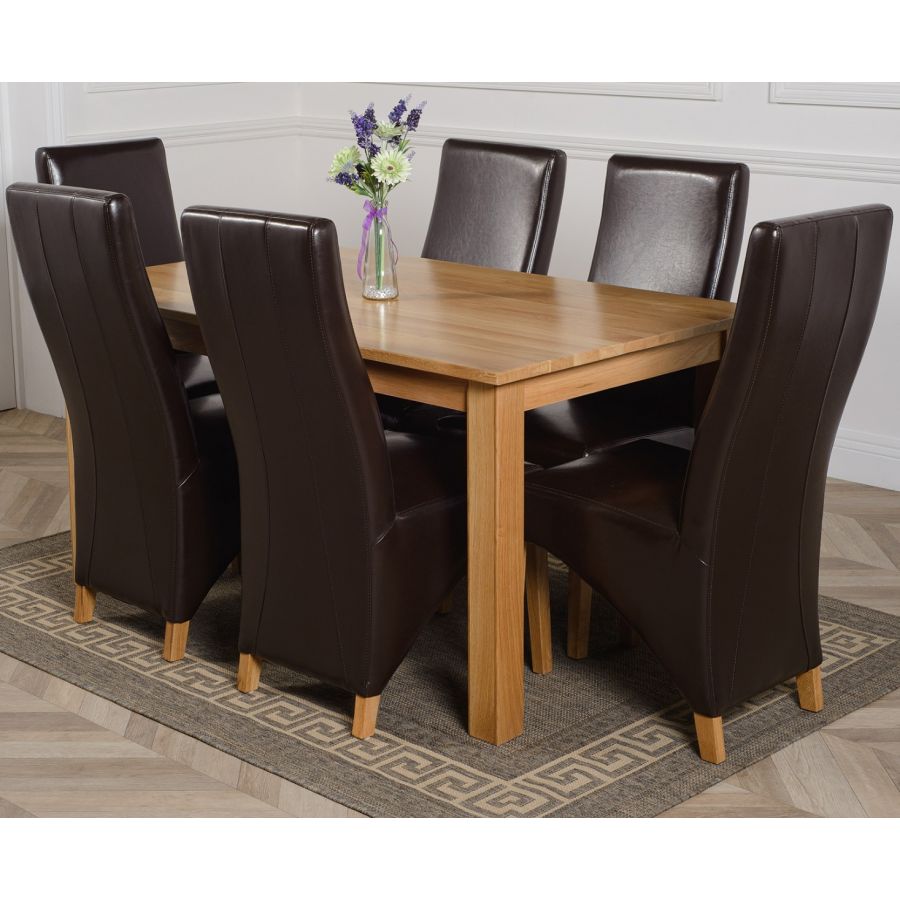 Oslo 150 x 90cm Medium Oak Dining Set with 6 Lola Brown Leather Chairs